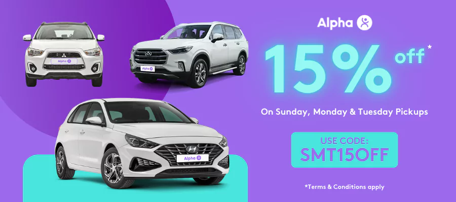 Alpha Special: 15% Off Sun, Mon & Tue Pickups | SMT15OFF